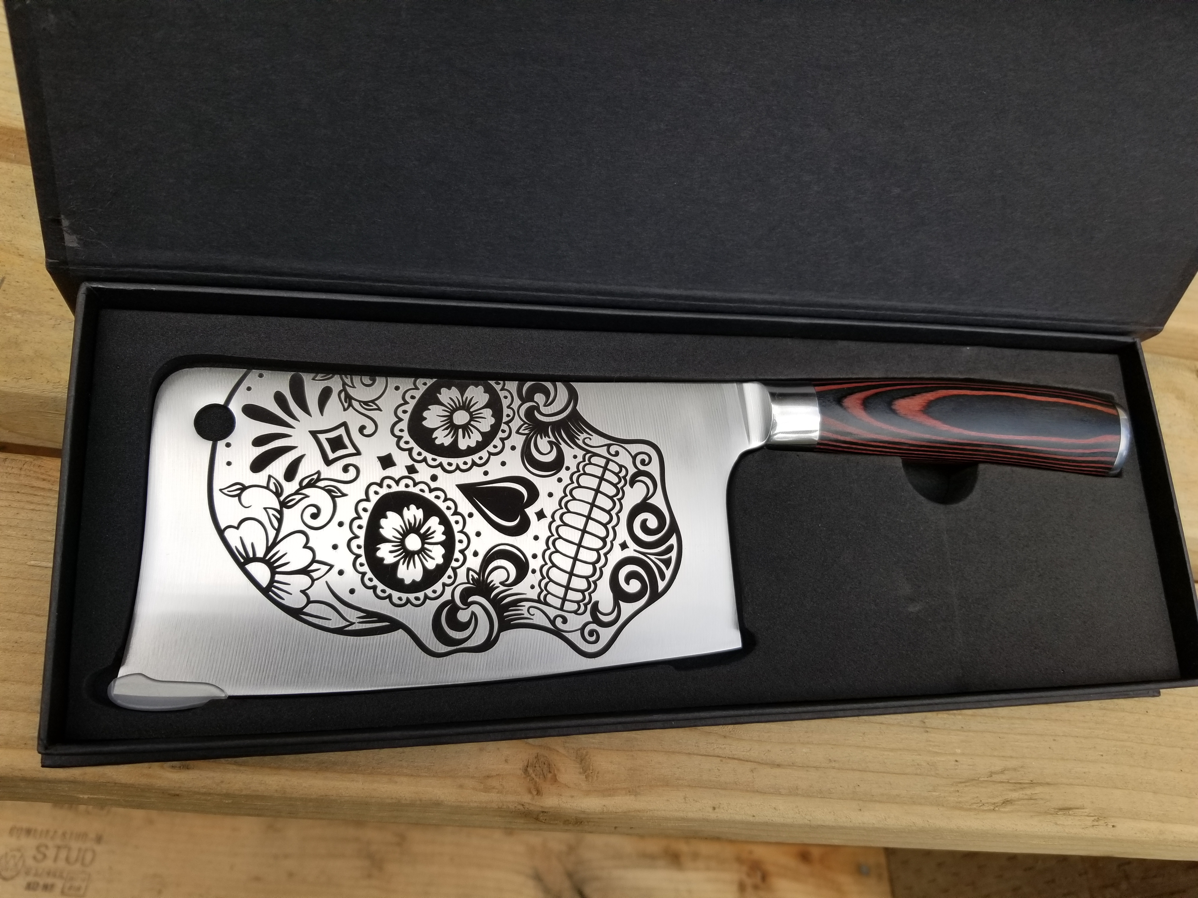 Laser Engraved Cleaver – Sugar Skull – DNA LASERING